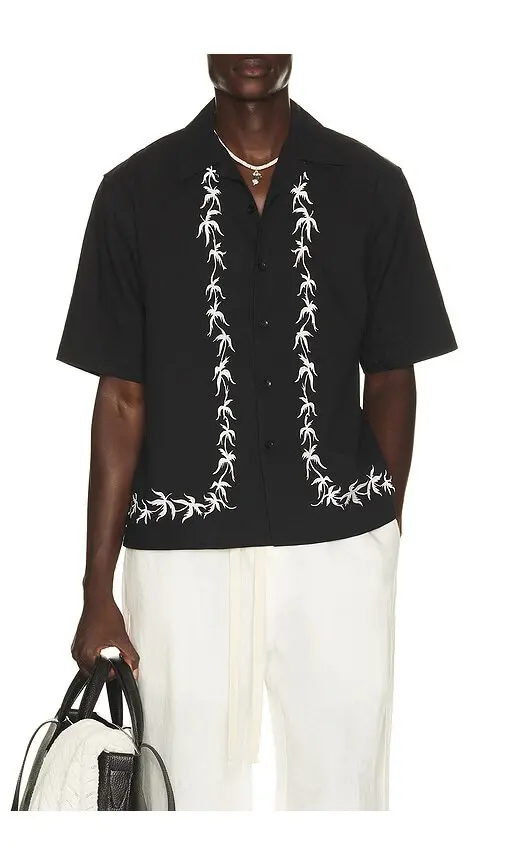 Commas Palm Embroidery Bowling Shirt In . Also - Black