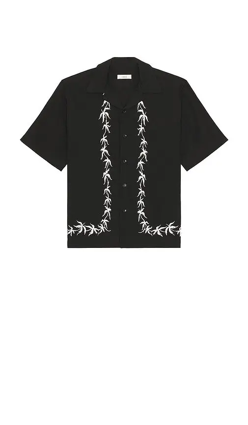 Commas Palm Embroidery Bowling Shirt In . Also - Black