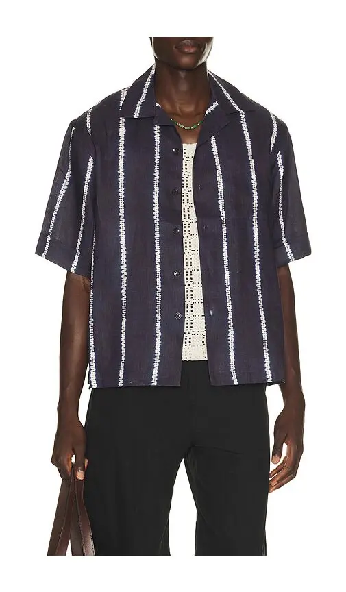Commas Shibori Stripe Cuffed Camp Collar Shirt In . Also - Blue