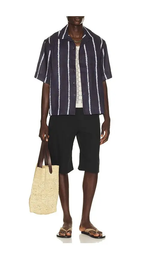 Commas Shibori Stripe Cuffed Camp Collar Shirt In . Also - Blue