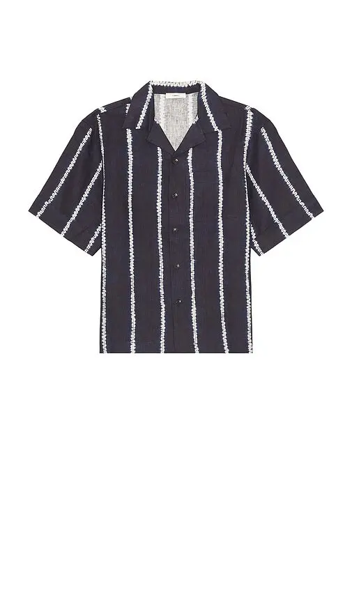Commas Shibori Stripe Cuffed Camp Collar Shirt In . Also - Blue