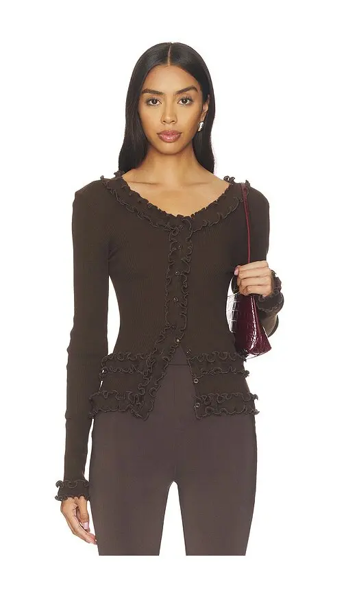 OPERASPORT Caroline Seamless Ribbed Cardigan With Ruffle Trim