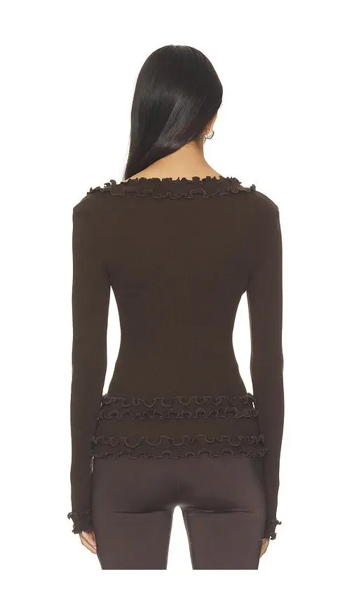 OPERASPORT Caroline Seamless Ribbed Cardigan With Ruffle Trim