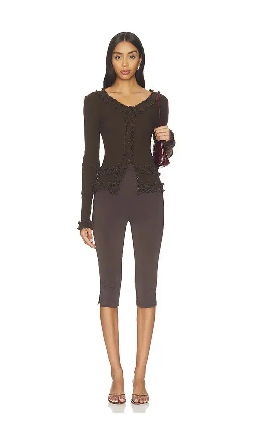 OPERASPORT Caroline Seamless Ribbed Cardigan With Ruffle Trim