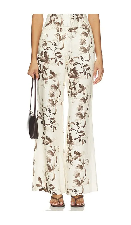 HEVRON Linen Floral Capri Pants - Cream