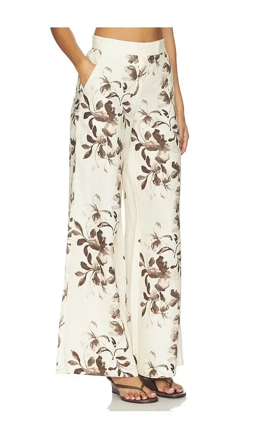 HEVRON Linen Floral Capri Pants - Cream