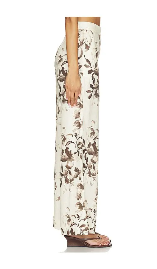 HEVRON Linen Floral Capri Pants - Cream