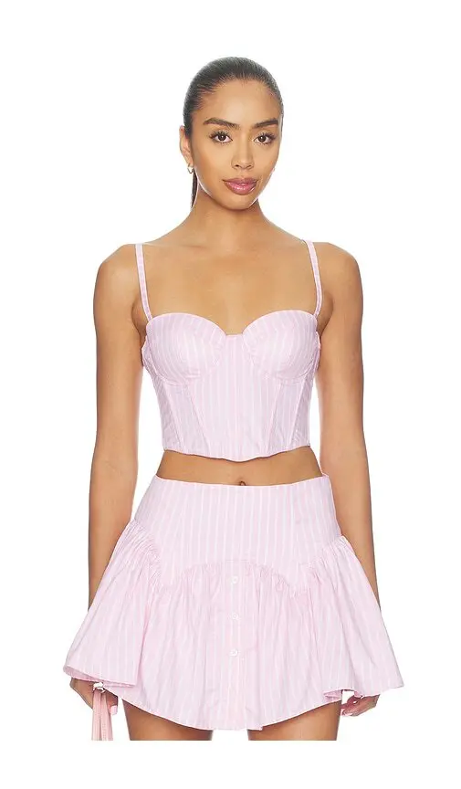 FLEUR DU MAL Poplin Cropped Hamptons Bustier - Pink