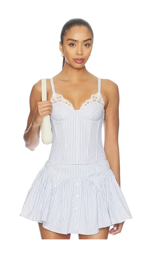 FLEUR DU MAL East Hampton Poplin Corset Dress - Blue