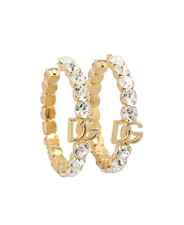 Dolce & Gabbana Dolce Gabbana Embellished Logo Plaque Hoop Earrings