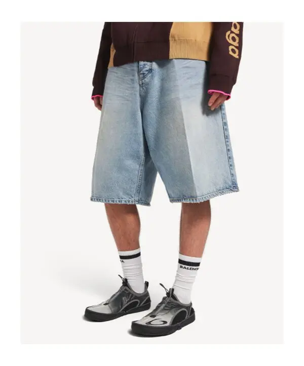 Balenciaga Bleach Light Bleu Denim Stay Press Shorts - Light Blue