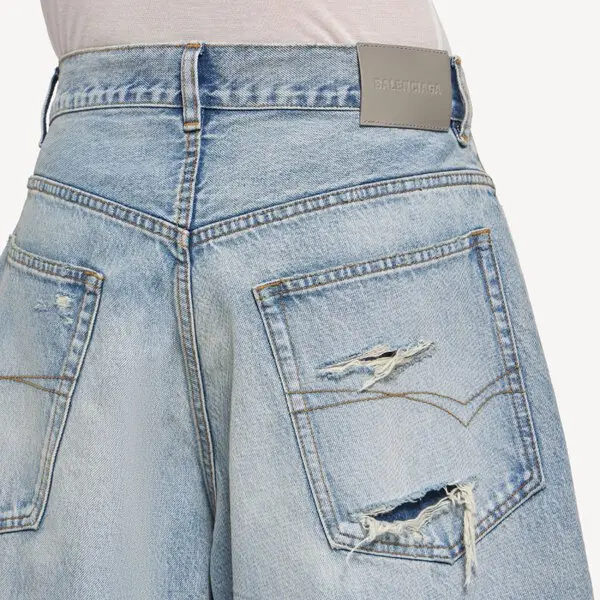 Balenciaga Bleach Light Bleu Denim Stay Press Shorts - Light Blue