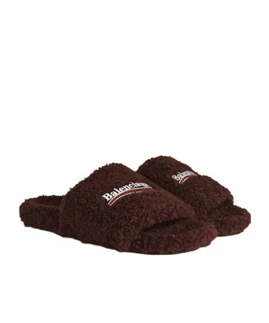 Balenciaga Furry Open Mule In Châtaigne