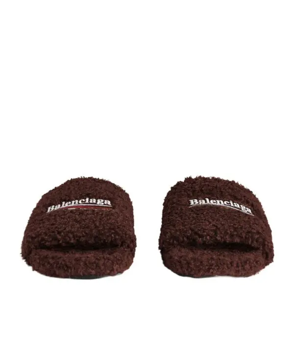 Balenciaga Furry Open Mule In Châtaigne