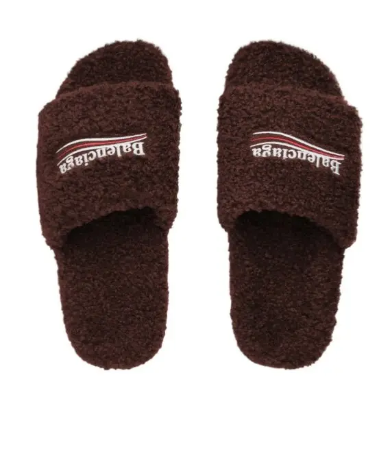 Balenciaga Furry Open Mule In Châtaigne