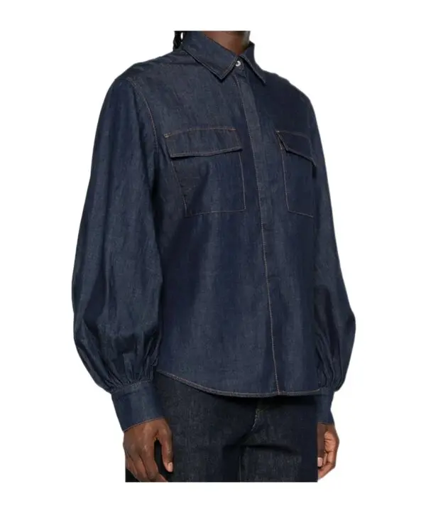 7 For All Mankind Balloon-sleeve Denim Shirt