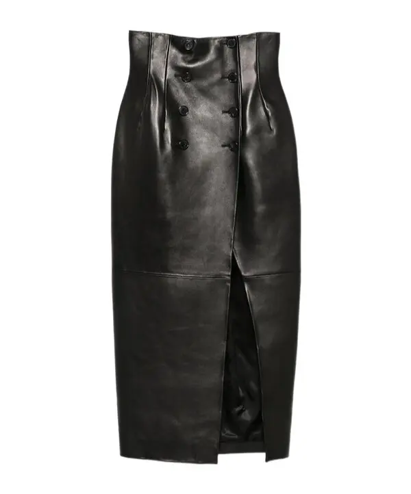 Khaite Double-breasted Leather Maxi Skirt - No