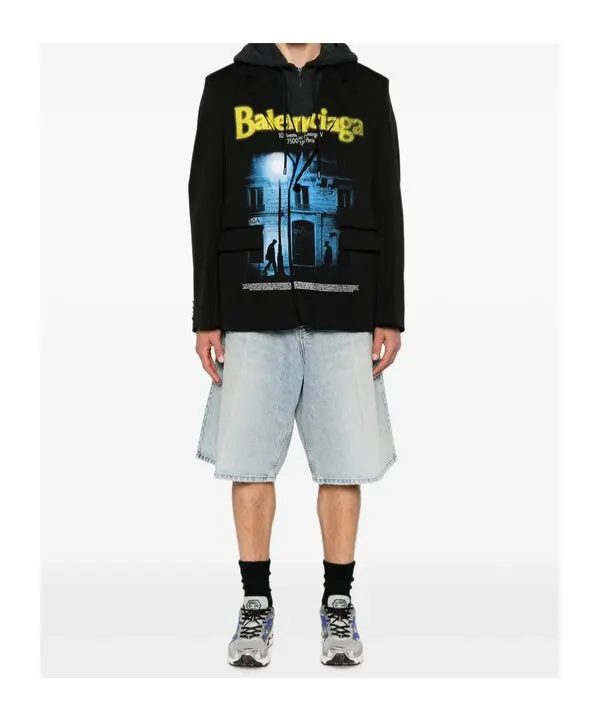Balenciaga Layered Graphic Print Hooded Blazer
