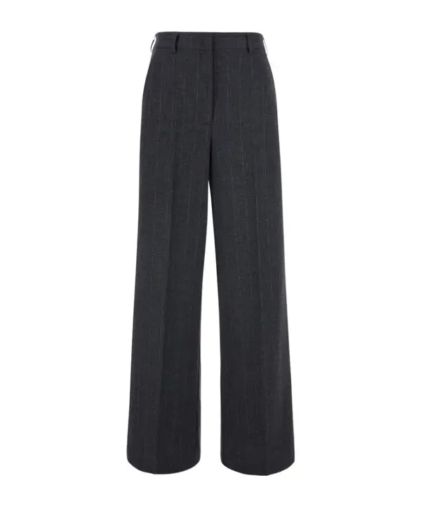 JUCCA Gray Pants With Striped Motif In Wool Blend For