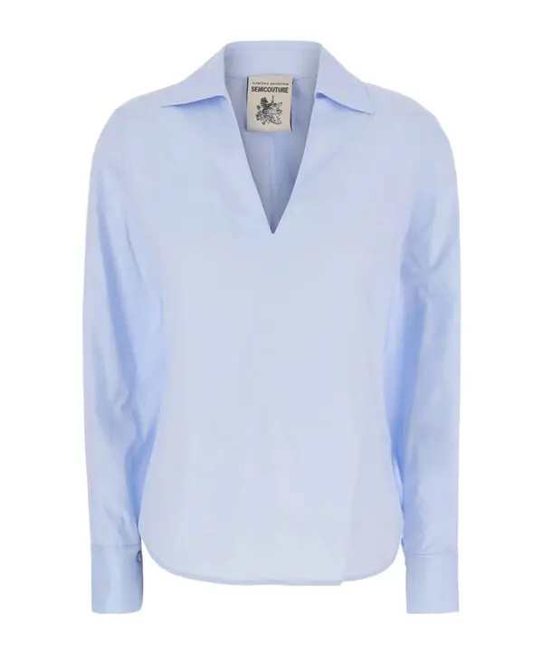 SEMICOUTURE Shirt With V-neck In Cotton For - Light Blue