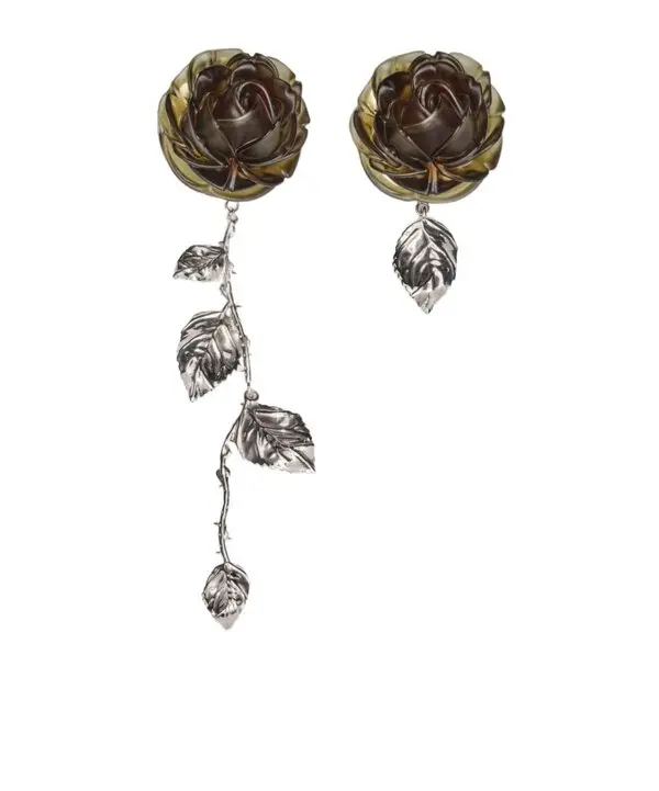 Magda Butrym Rose Asymmetric Drop Earrings In Khaki And Silver - Black