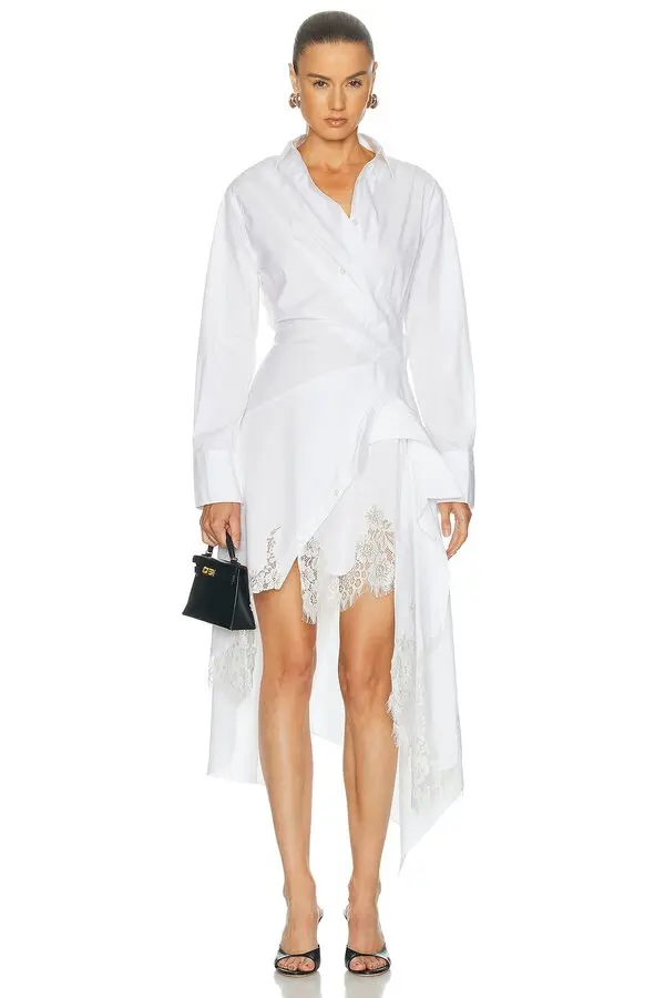 Monse Laced Cascade Shirt Dress - White