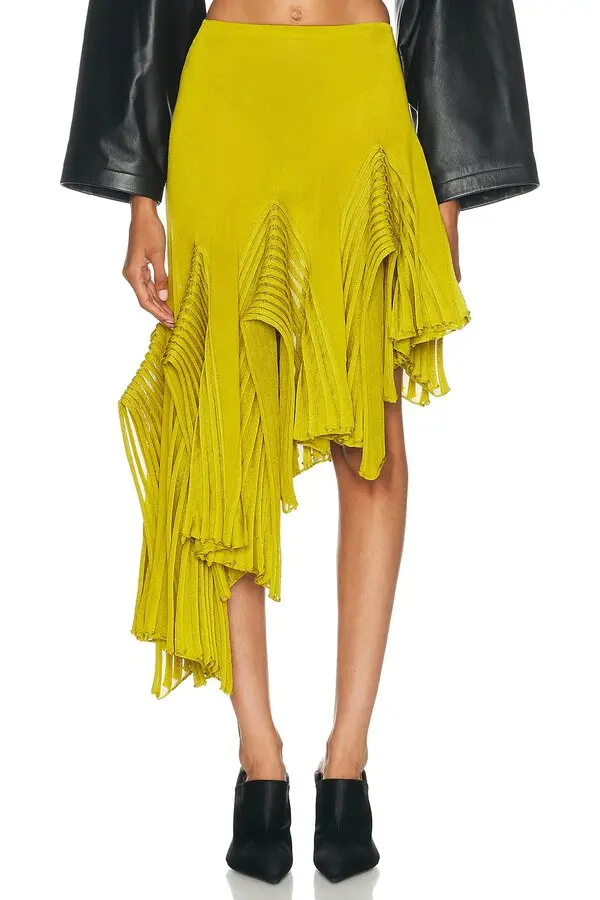 Alaïa Asymmetrical Pleated Skirt - Lime