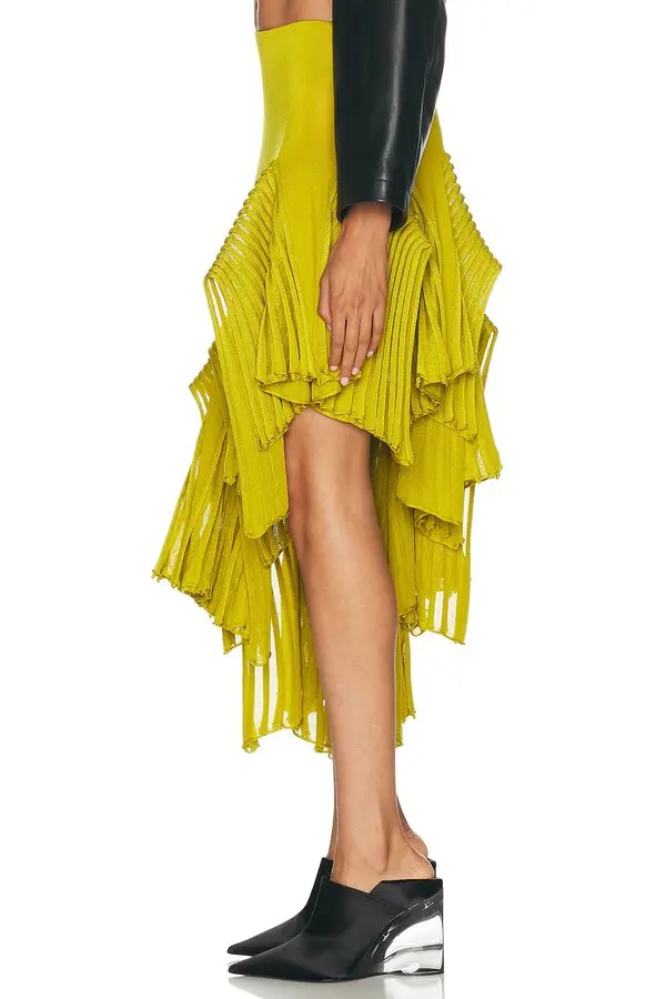 Alaïa Asymmetrical Pleated Skirt - Lime