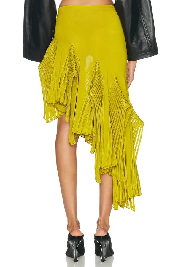 Alaïa Asymmetrical Pleated Skirt - Lime