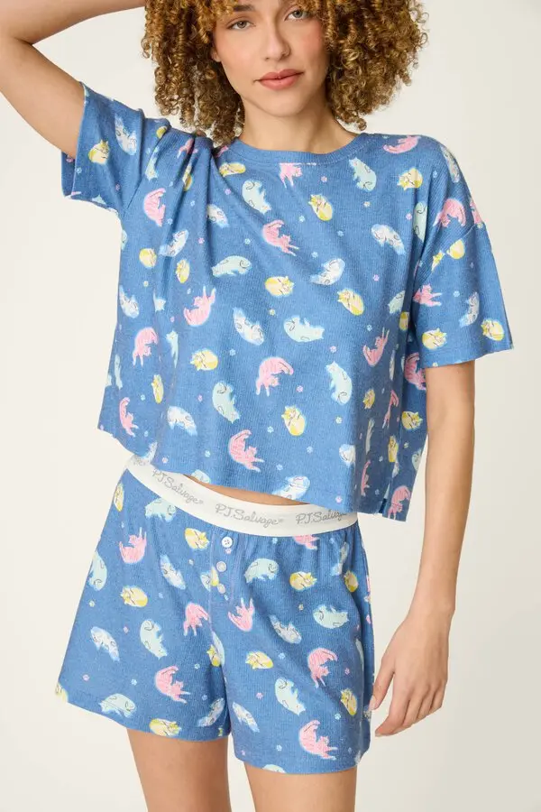 PJ Salvage Boyfriend Boxer Cat Nap Short Pajama Set
