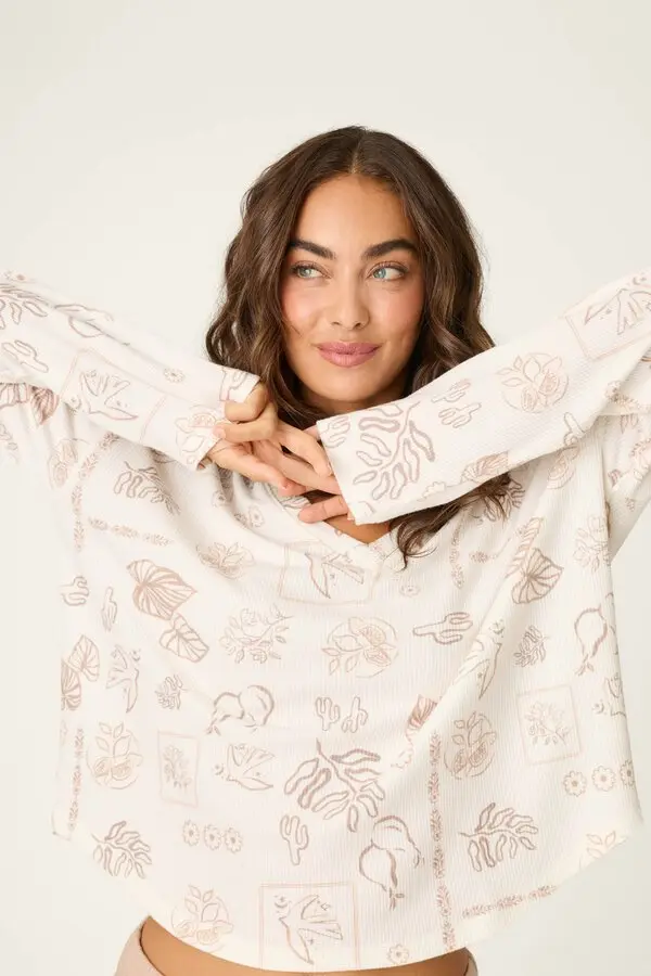 PJ Salvage Palms Away Bistro Botanicals Long Sleeve Top