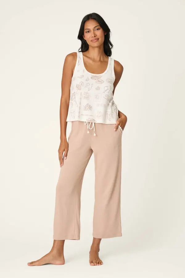 PJ Salvage Palms Away Warm Taupe Cropped Lounge Pants