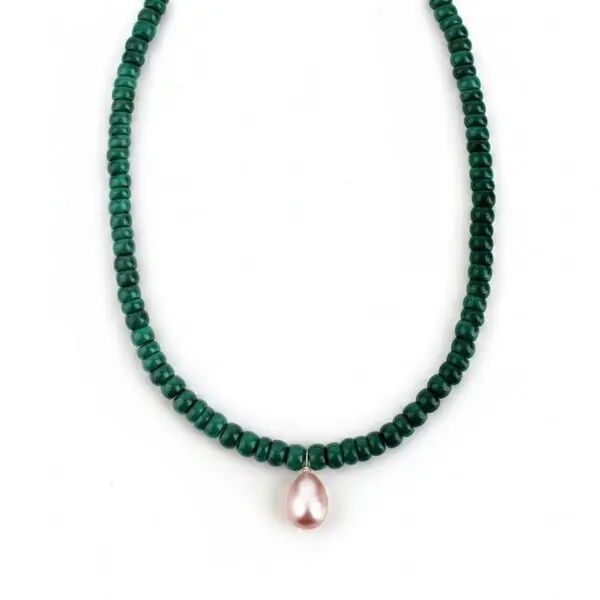 LENI JAMES The Capri Malachite And Pink Pearl Necklace