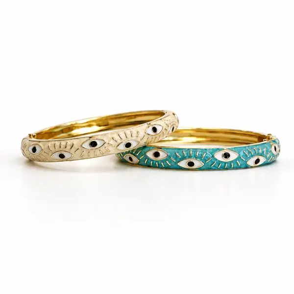 NUVV COLLECTION Blue / White Ivory Evil Eye Gold Bangle - Blue/white