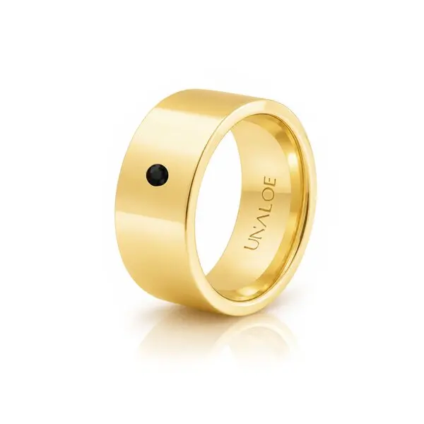 UNALOE 18k Yellow Gold Plated Sterling Silver Band Ring With Black Diamond - Gold/black