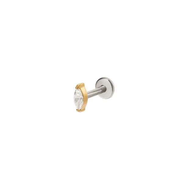 VANCHI Marquise Threadless Flat Back Titanium Cartilage Stud With Cubic Zirconia - Gold