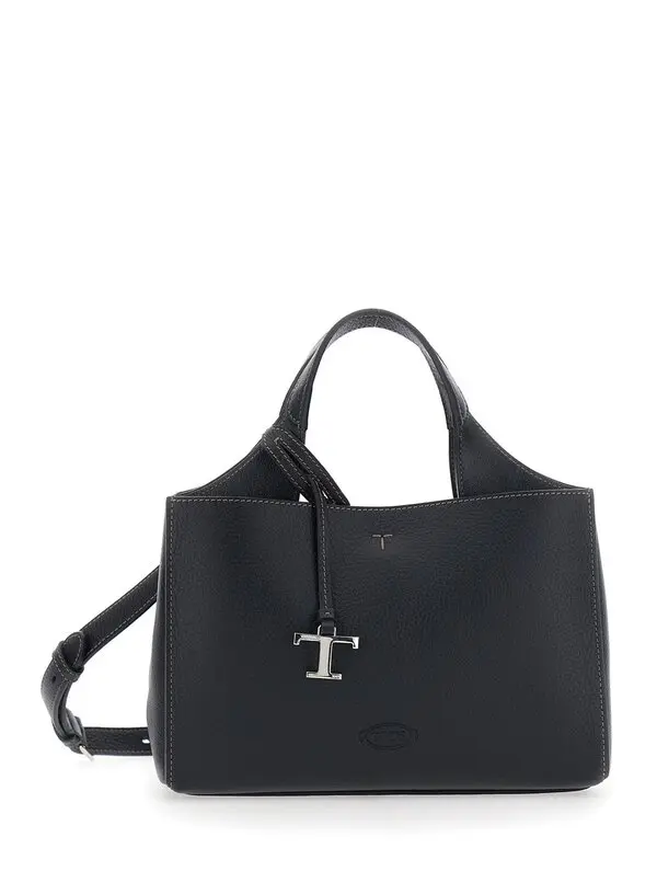 TOD'S Leather Handbag With T Plate Detail - Multicolor