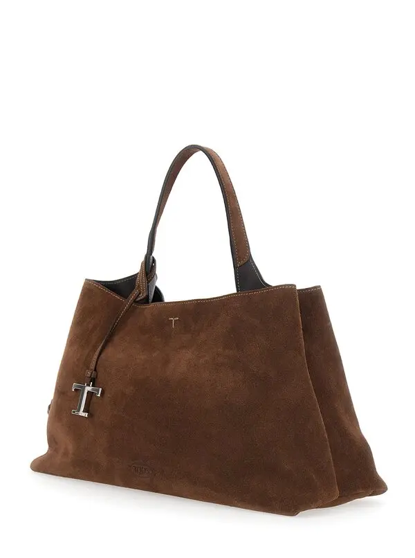 TOD'S Suede Handbag With T Plaque Detail