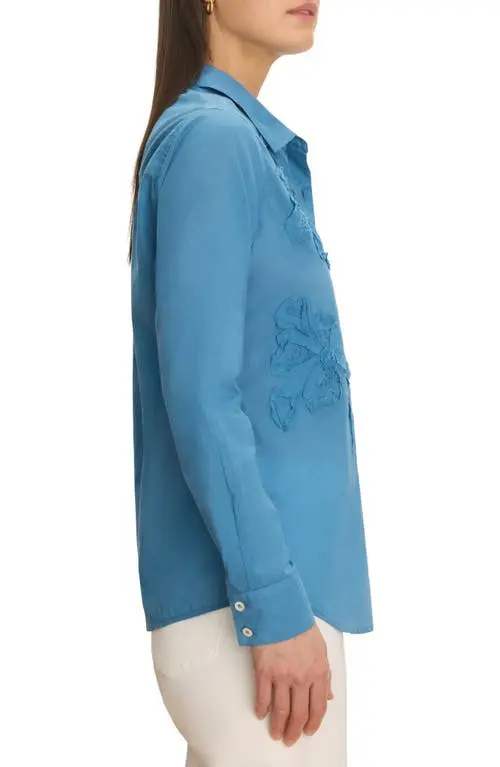 NIC+ZOE Beaded Floral Appliqué Button-up Top