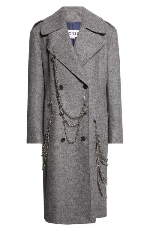Monse Chain Detail Wool Herringbone Coat - Charcoal