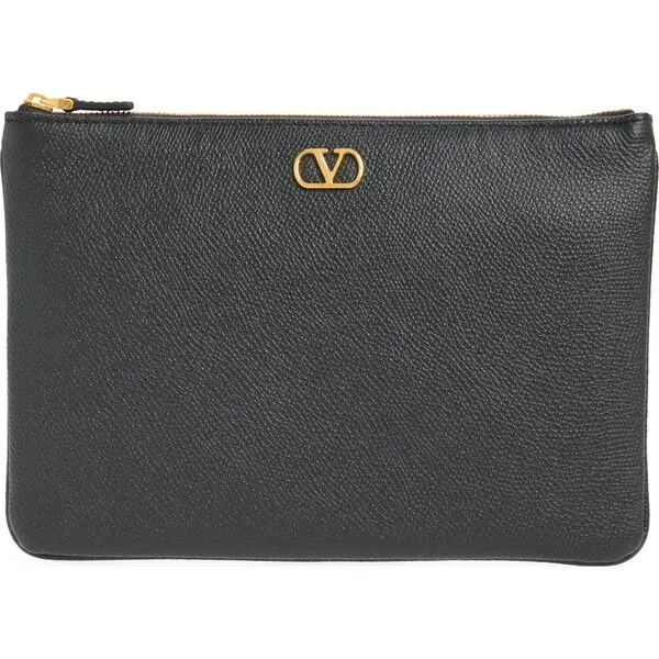 Valentino Garavani Medium Vlogo Leather Pouch - Black