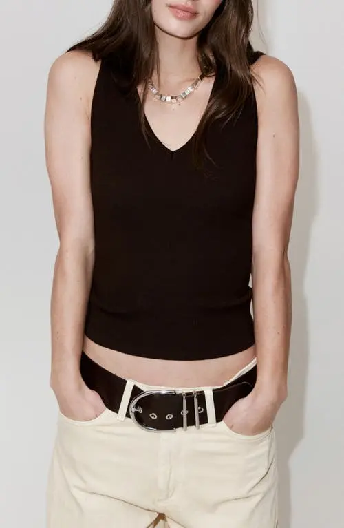 Mango V-neck Fine Knit Top - Chocolate