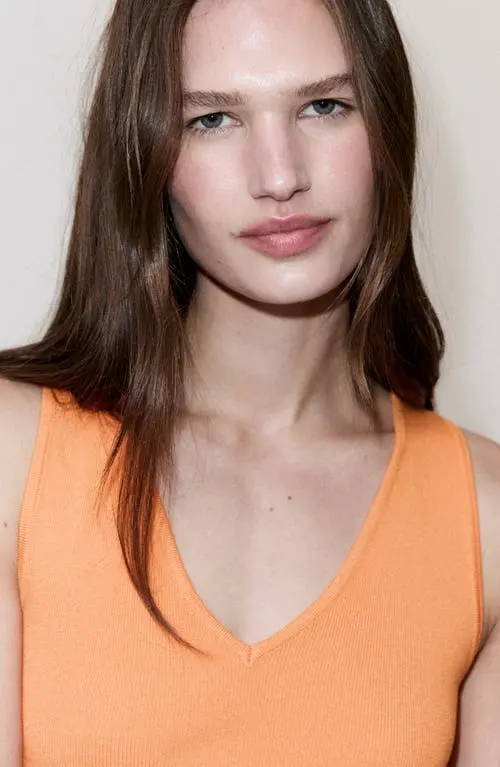Mango V-neck Fine Knit Top - Orange