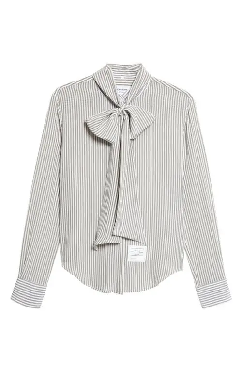 Thom Browne Detachable Collar Stripe Silk Button-up Shirt - Medium Grey