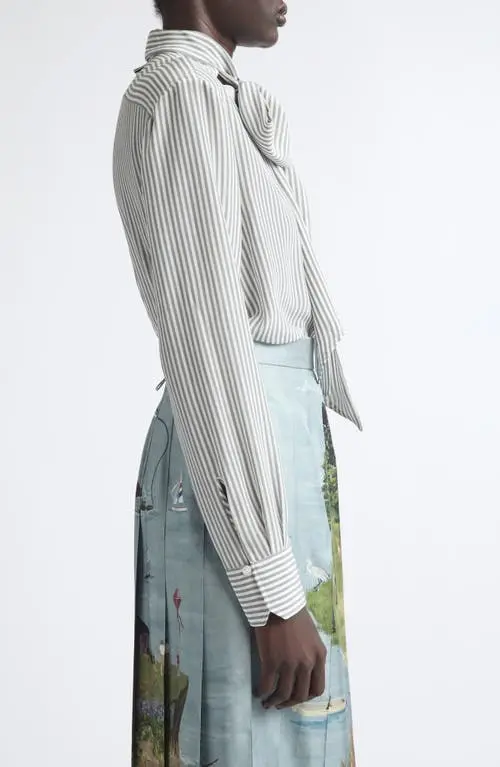 Thom Browne Striped Silk Shirt With Detachable Bow Collar - Medium Grey
