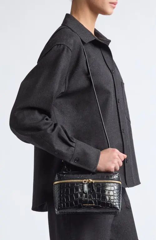 Victoria Beckham Dorian Croc Embossed Leather Vanity Case Bag - Black