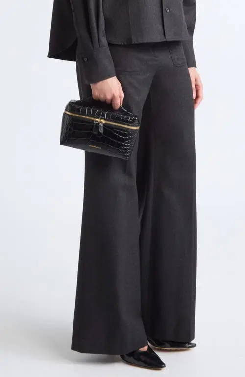 Victoria Beckham Dorian Croc Embossed Leather Vanity Case Bag - Black