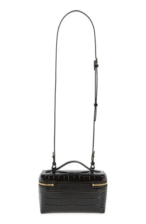 Victoria Beckham Dorian Croc Embossed Leather Vanity Case Bag - Black