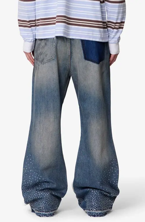 Mnml Rhinestone Ripped Kick Flare Jeans