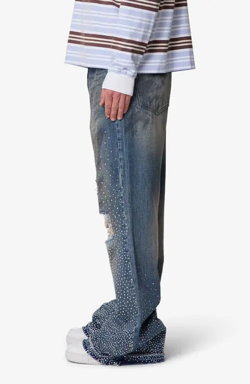 Mnml Rhinestone Ripped Kick Flare Jeans